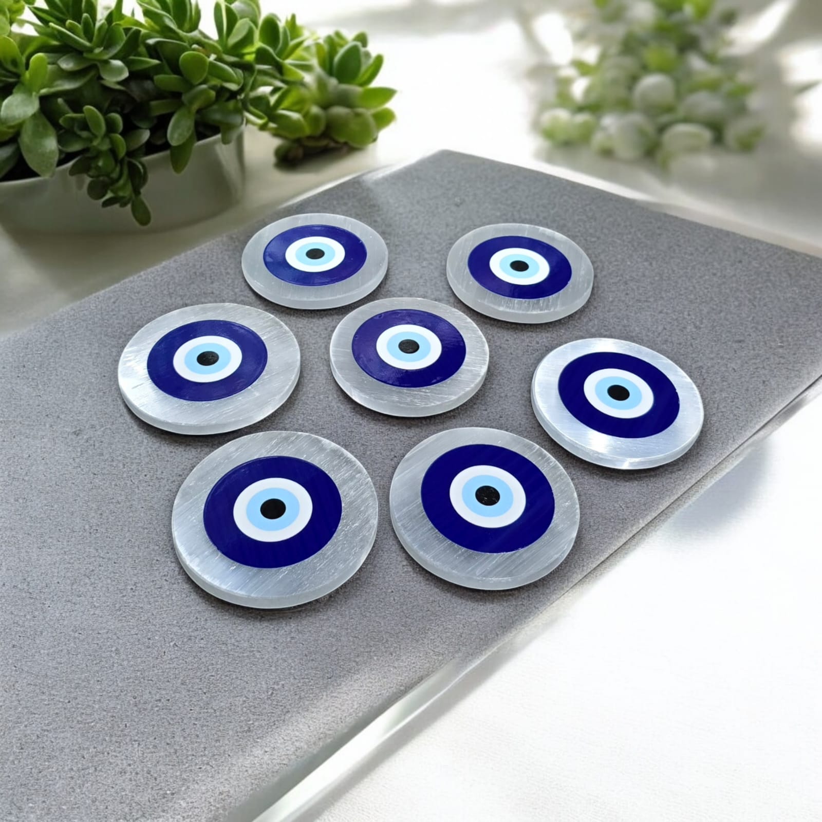 Evil Eye Engraved Selenite Plate - [3 Inches]